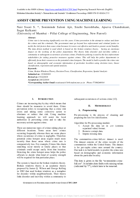 (PDF) Assist Crime Prevention Using Machine Learning