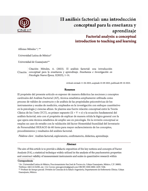 (PDF) Introducción conceptual al Análisis factorial CNEIP