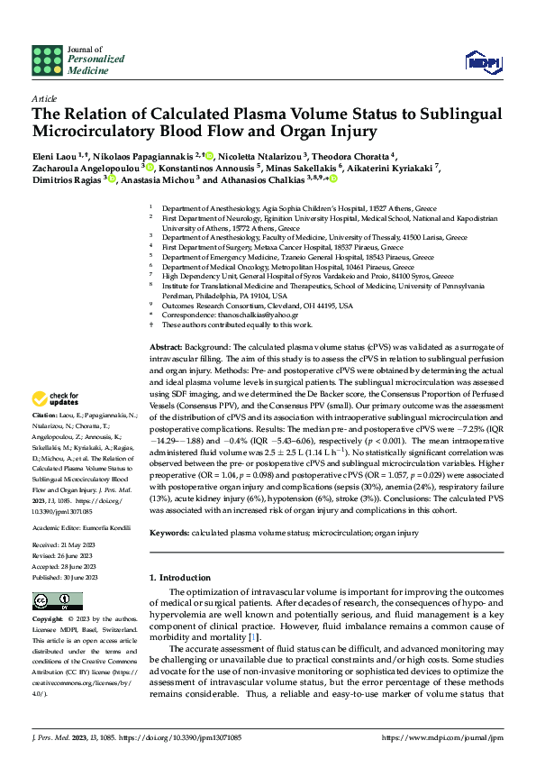 (PDF) The Relation of Calculated Plasma Volume Status to Sublingual ...