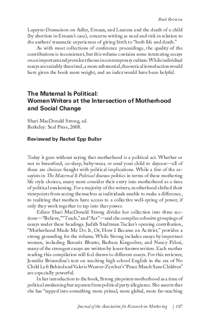 (PDF) The Maternal Is Political : Women Writers at the Intersection of ...