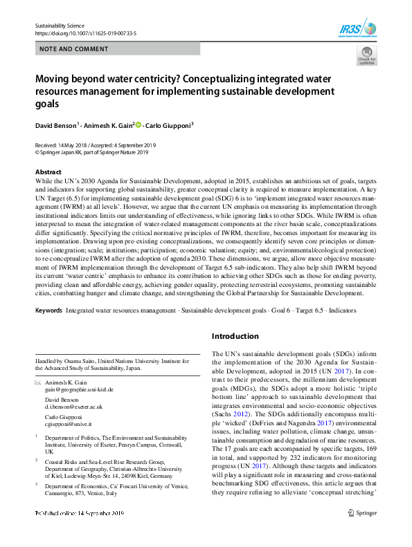 (PDF) Moving beyond water centricity? Conceptualizing integrated water ...