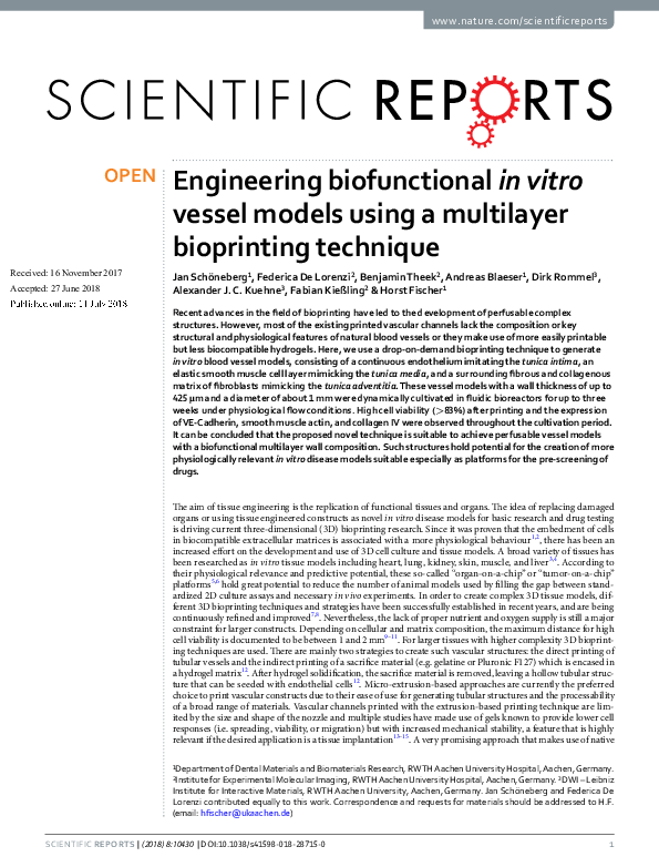 (PDF) Engineering biofunctional in vitro vessel models using a ...