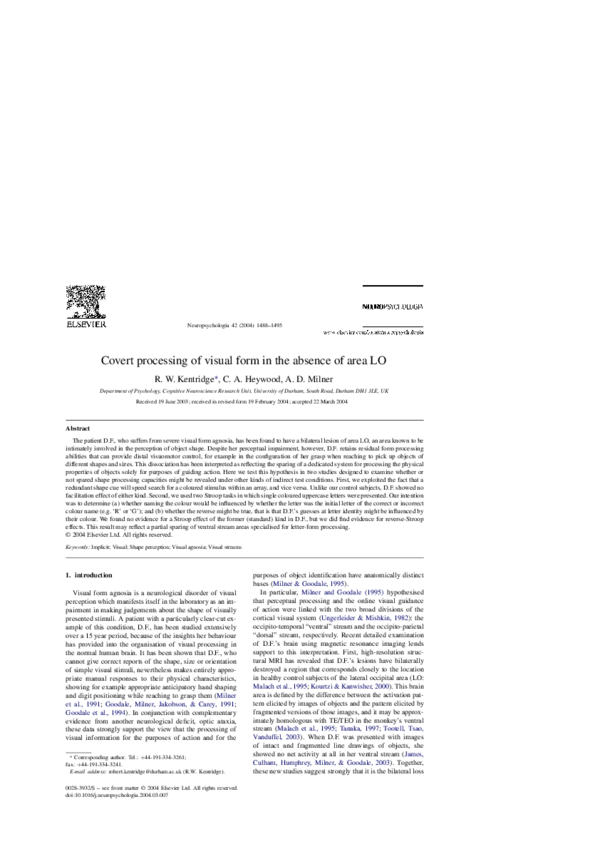 (PDF) Covert processing of visual form in the absence of area LO ...