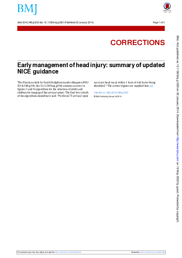 (PDF) Early management of head injury: summary of updated NICE guidance ...