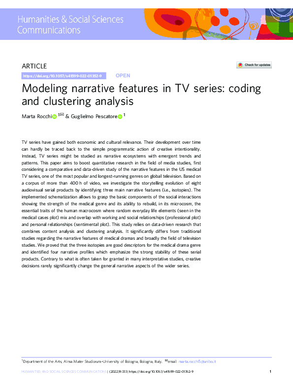 Pdf Modeling Narrative Features In Tv Series Coding And Clustering Analysis