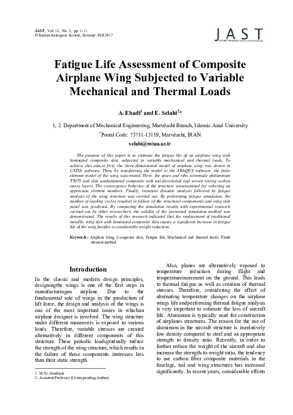 (PDF) Fatigue Life Assessment of Composite Airplane Wing Subjected to ...