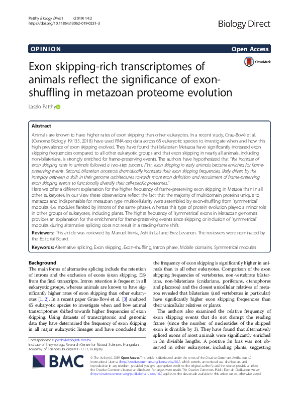 (PDF) Exon skipping-rich transcriptomes of animals reflect the ...