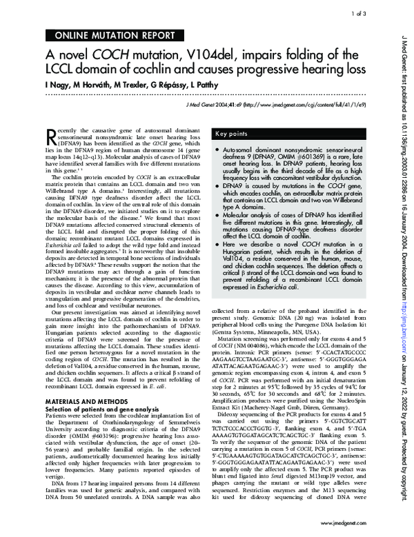 (PDF) LCCL domain of cochlin and causes progressive hearing loss