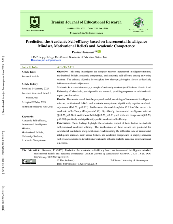 (PDF) Prediction the Academic Self-efficacy based on Incremental ...