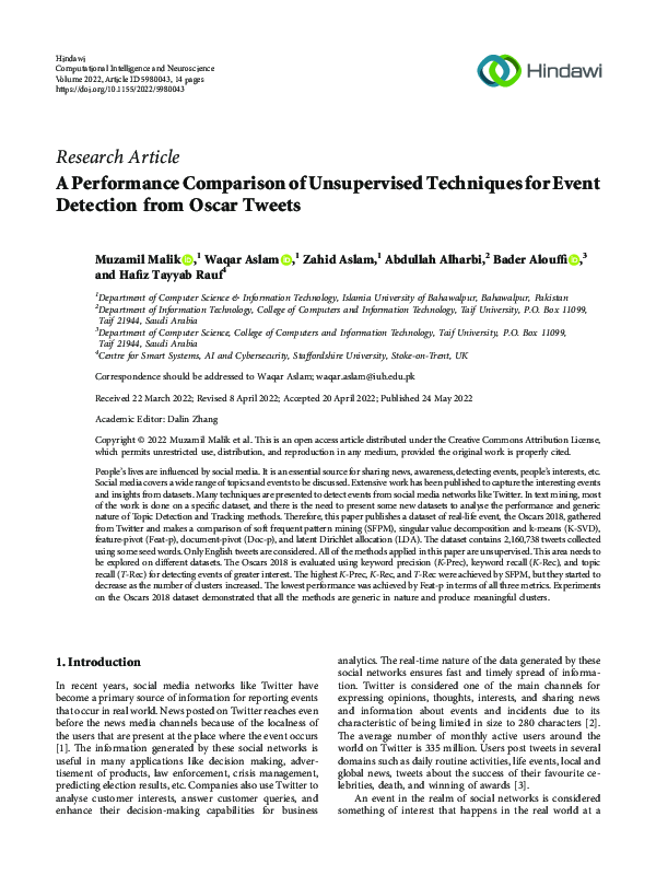 (PDF) A Performance Comparison of Unsupervised Techniques for Event ...