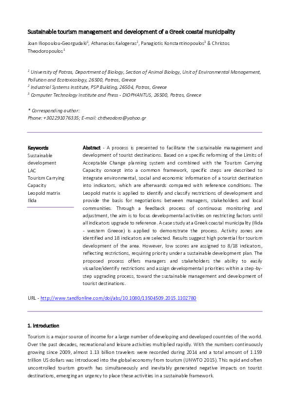 (PDF) Sustainable tourism management and development of a Greek coastal ...