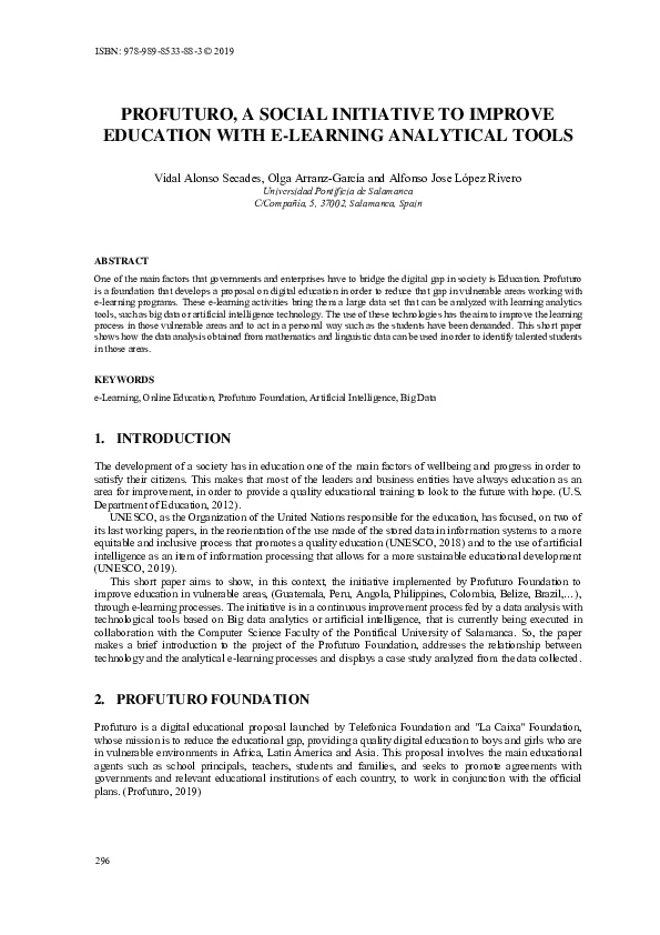 (PDF) Profuturo, a Social Initiative to Improve Education with E-Learning Analytical Tools