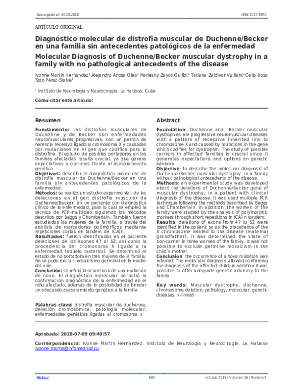 (PDF) Diagnóstico molecular de distrofia muscular de Duchenne/Becker en ...