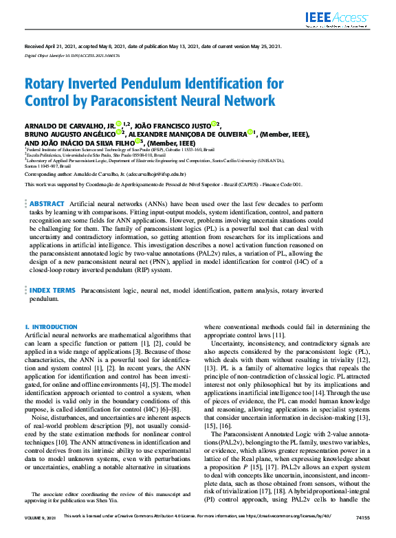 (PDF) Rotary Inverted Pendulum Identification for Control by Paraconsistent Neural Network