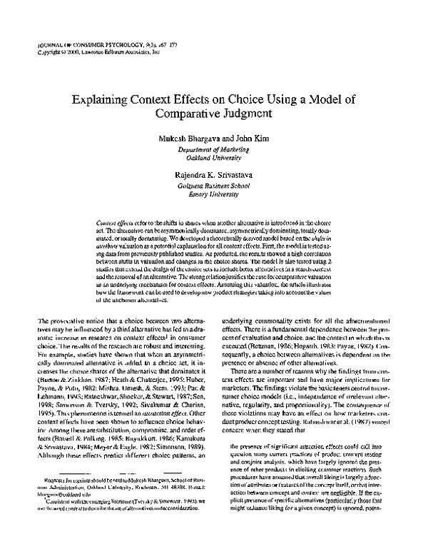 (PDF) Explaining Context Effects on Choice Using a Model of Comparative Judgment
