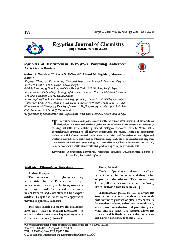 (PDF) Dibenzofuran Derivatives: Anticancer Synthesis Review