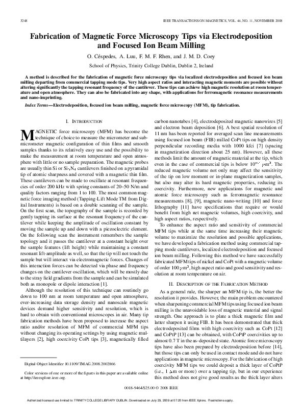 (PDF) Fabrication of Magnetic Force Microscopy Tips via ...