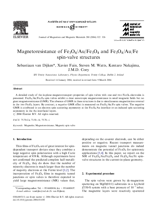 (PDF) Magnetoresistance of Fe3O4/Au/Fe3O4 and Fe3O4/Au/Fe spin-valve ...