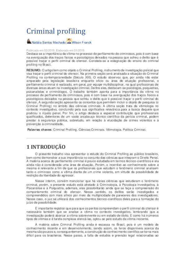 (PDF) Criminal profiling