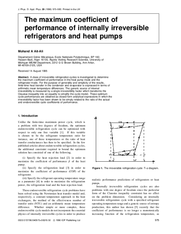 (PDF) The maximum coefficient of performance of internally irreversible ...