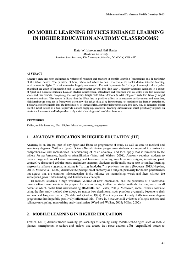 (PDF) Do Mobile Learning Devices Enhance Learning in Higher Education Anatomy Classrooms