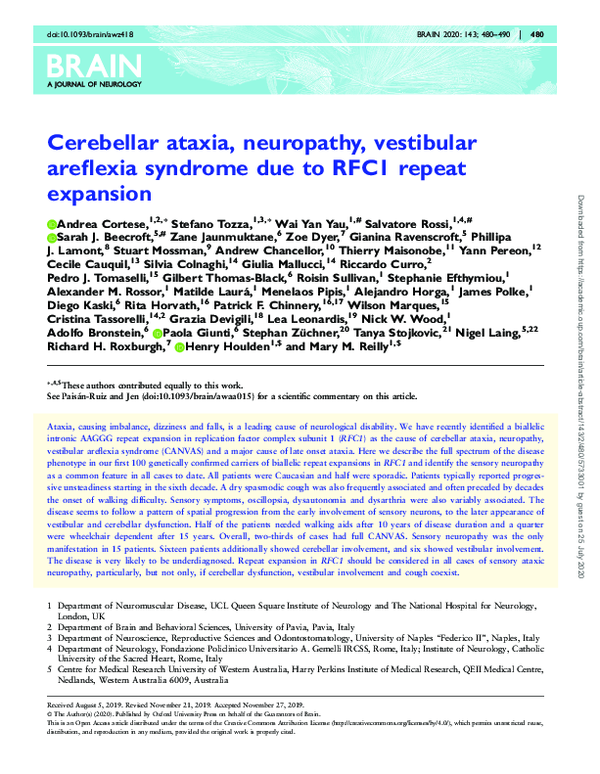 (PDF) Cerebellar ataxia, neuropathy, vestibular areflexia syndrome due ...