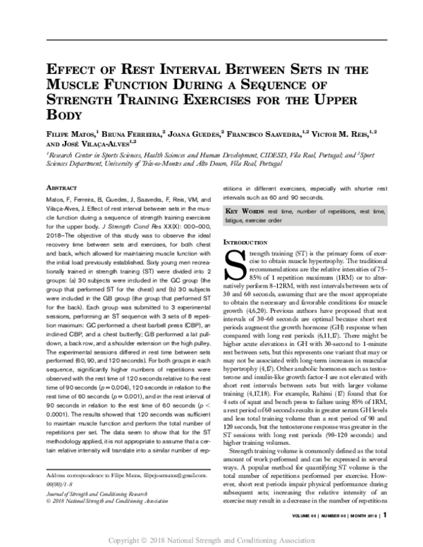 (PDF) Effect of Rest Interval Between Sets in the Muscle Function ...