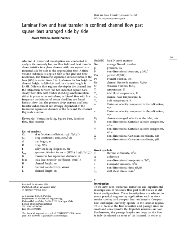 (PDF) Laminar flow and heat transfer in confined channel flow past square bars arranged side by side