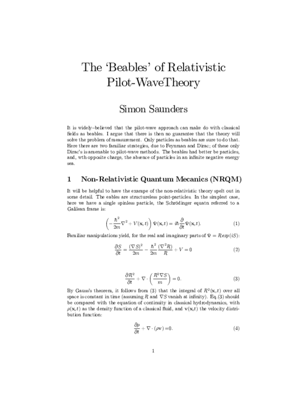 (PDF) The ‘beables’ of relativistic pilot-wave theory
