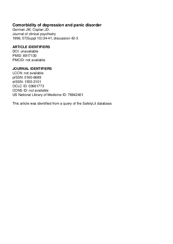 (PDF) Comorbidity of depression and panic disorder
