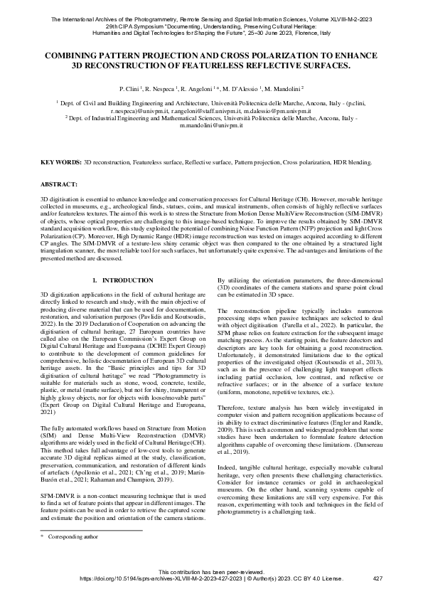 Pdf Combining Pattern Projection And Cross Polarization To Enhance 3d