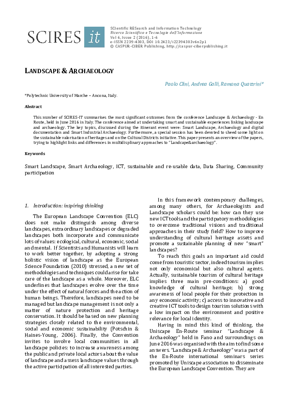 (PDF) Editorial. Landscape & Archaeology