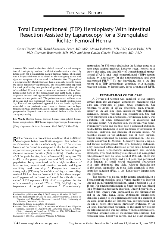 (PDF) Total Extraperitoneal (TEP) Hernioplasty With Intestinal ...