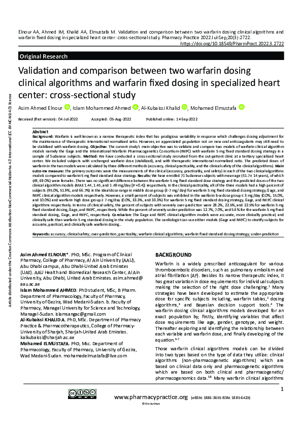 (PDF) Validation and comparison between two warfarin dosing clinical ...