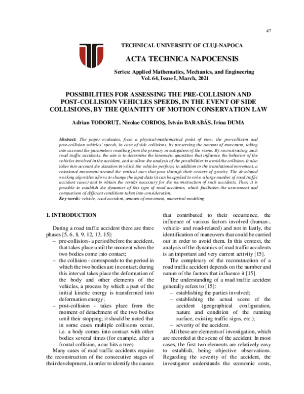 (PDF) Possibilities for Assessing the Pre-Collision and Post-Collision ...