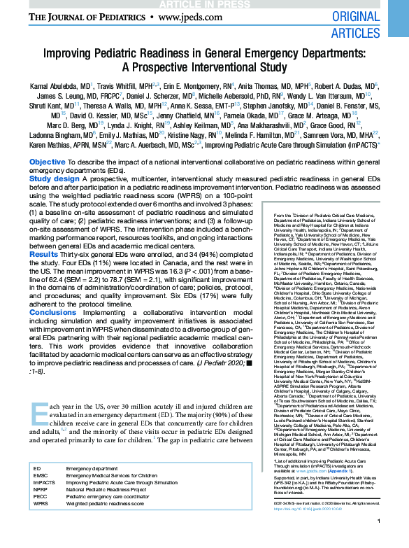 (PDF) Improving Pediatric Readiness in General Emergency Departments: A ...