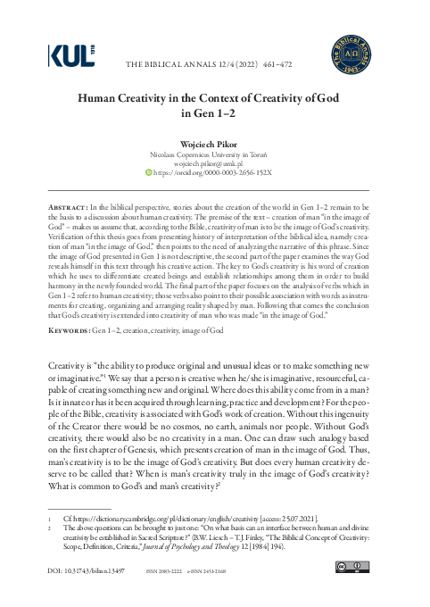 (PDF) Human Creativity in the Context of Creativity of God in Gen 1-2