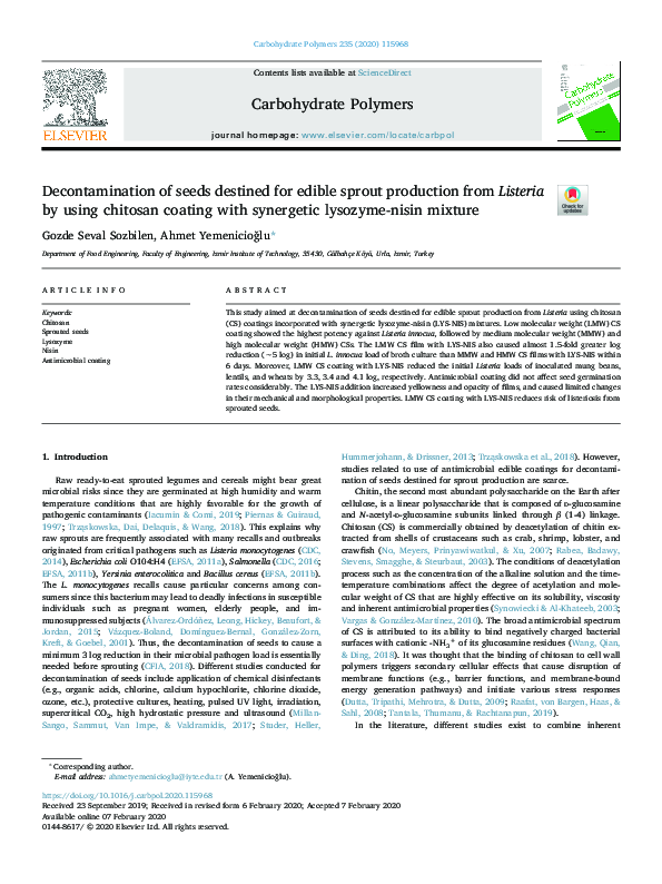 (PDF) Decontamination of seeds destined for edible sprout production ...
