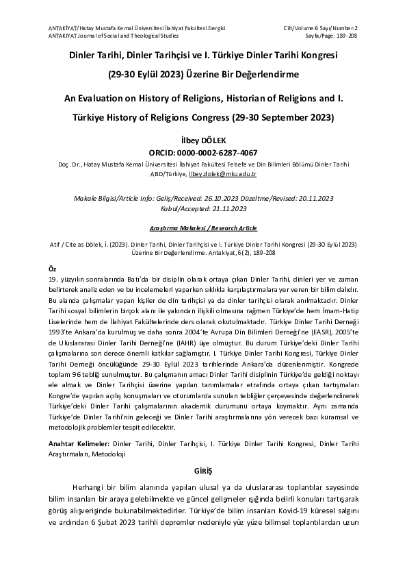 (PDF) Dinler Tarihi, Dinler Tarihçisi ve I. Türkiye Dinler Tarihi ...