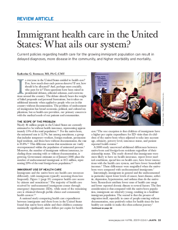 (PDF) Immigrant health care in the United States: What ails our system?