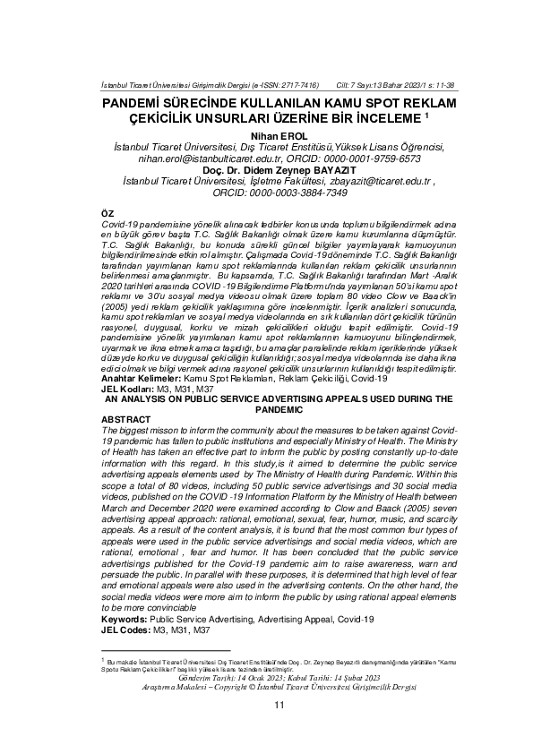 (PDF) Pandemi Sürecinde Kullanılan Kamu Spot Reklam Çekicilik Unsurları ...