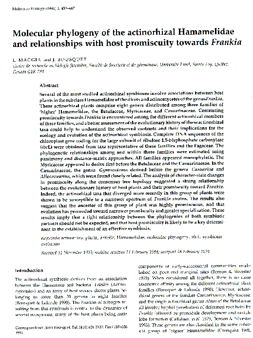(PDF) Molecular phylogeny of the actinorhizal Hamamelidae and ...
