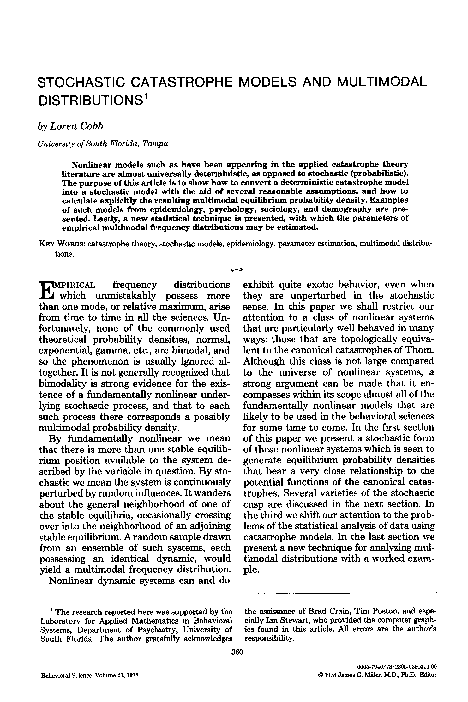 (PDF) Stochastic catastrophe models and multimodal distributions