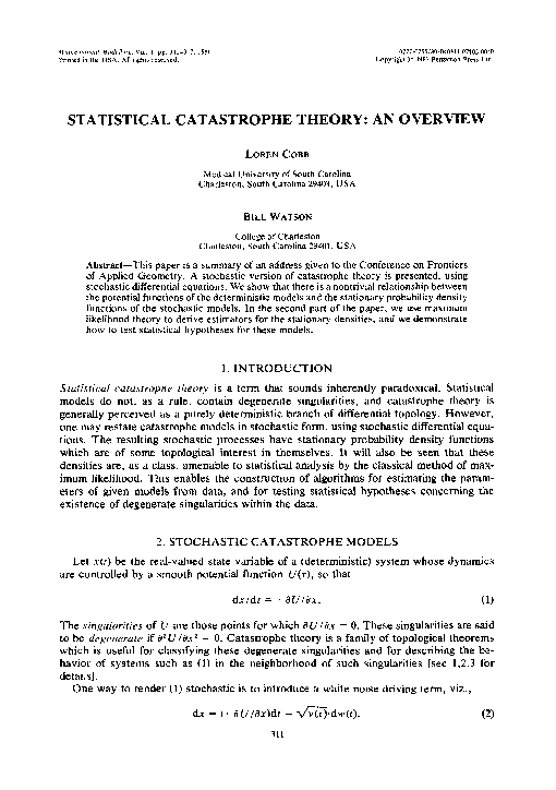 (PDF) Statistical catastrophe theory: An overview