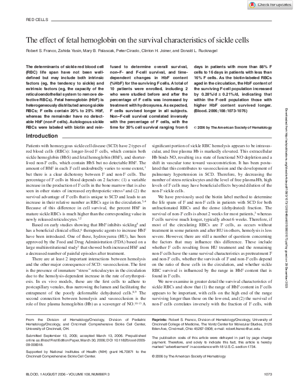(PDF) The effect of fetal hemoglobin on the survival characteristics of ...