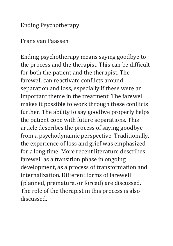 (PDF) Ending Psychotherapy