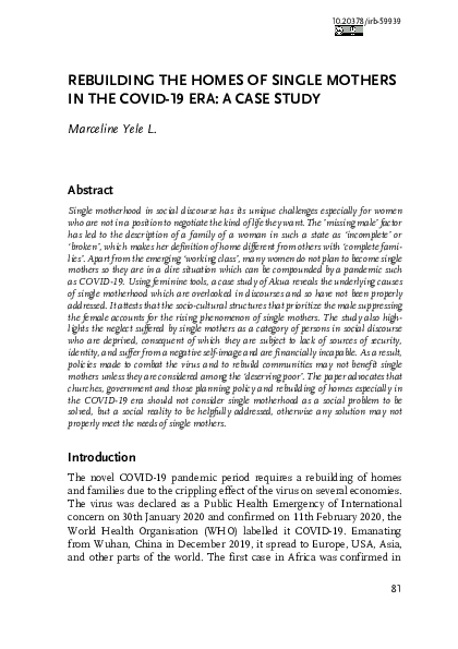 (PDF) Rebuilding the homes of single mothers in the COVID-19 era : a case study