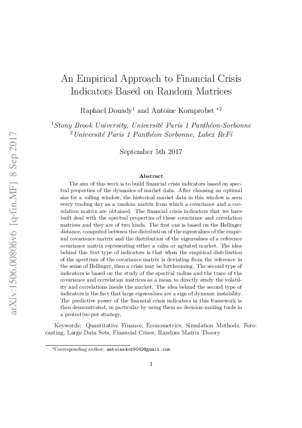 (PDF) An empirical approach to financial crisis indicators based on random matrices | Raphael ...