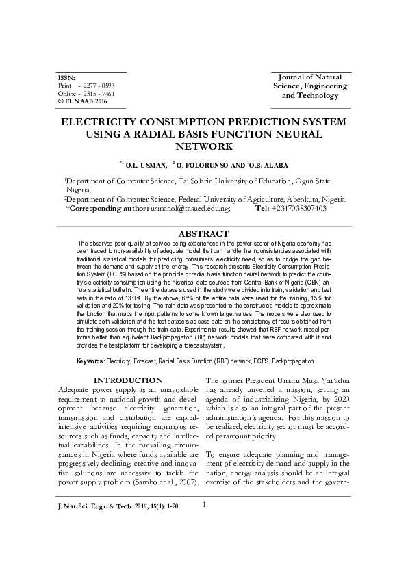 (PDF) Electricity Consumption Prediction System Using a Radial Basis ...
