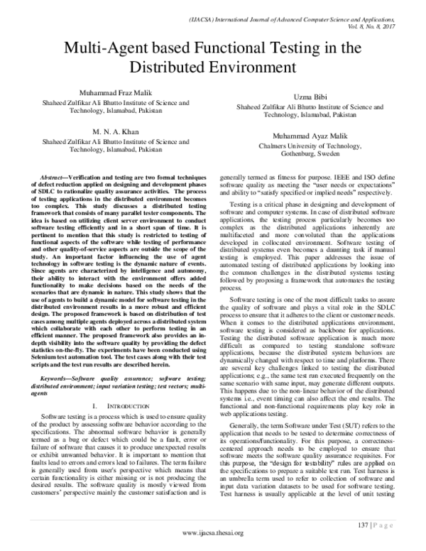Multi Agent Based Functional Testing In The Distributed Environment